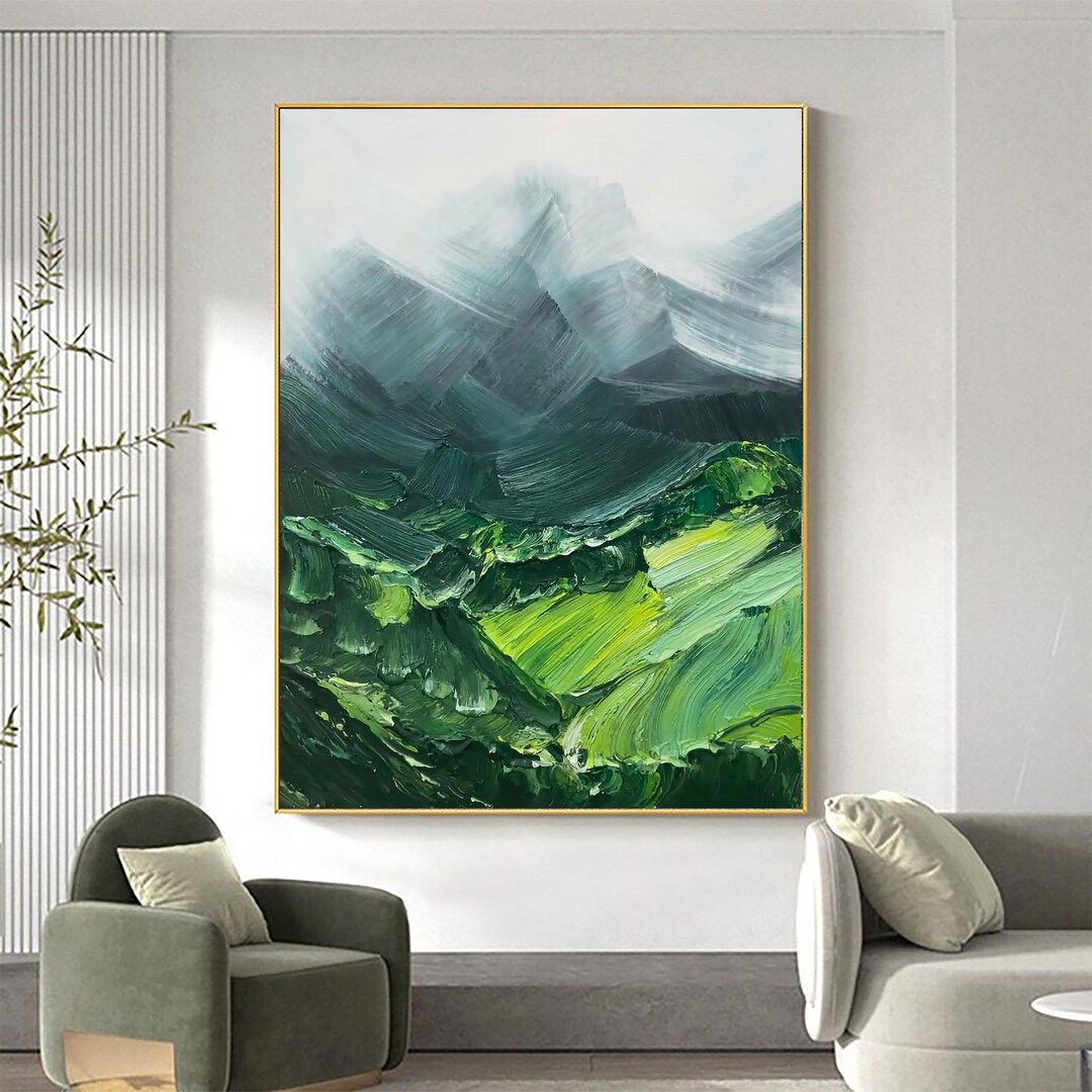 Textured Green Forest Painting: Abstract Skyward View Trees Art - Etsy