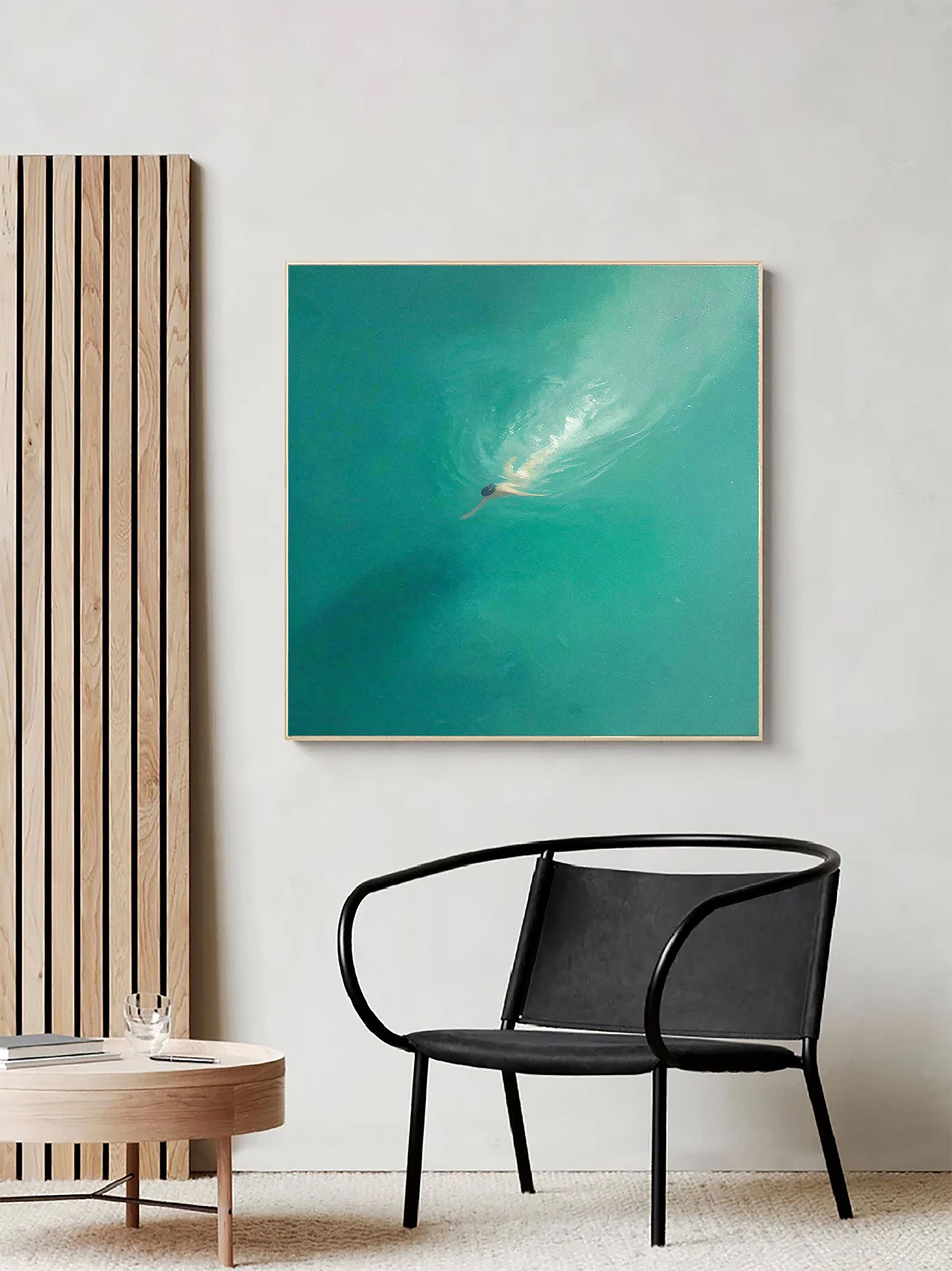 Blue Ocean Girl Swimming Painting: Square Minimalist Wall Art - Etsy ...