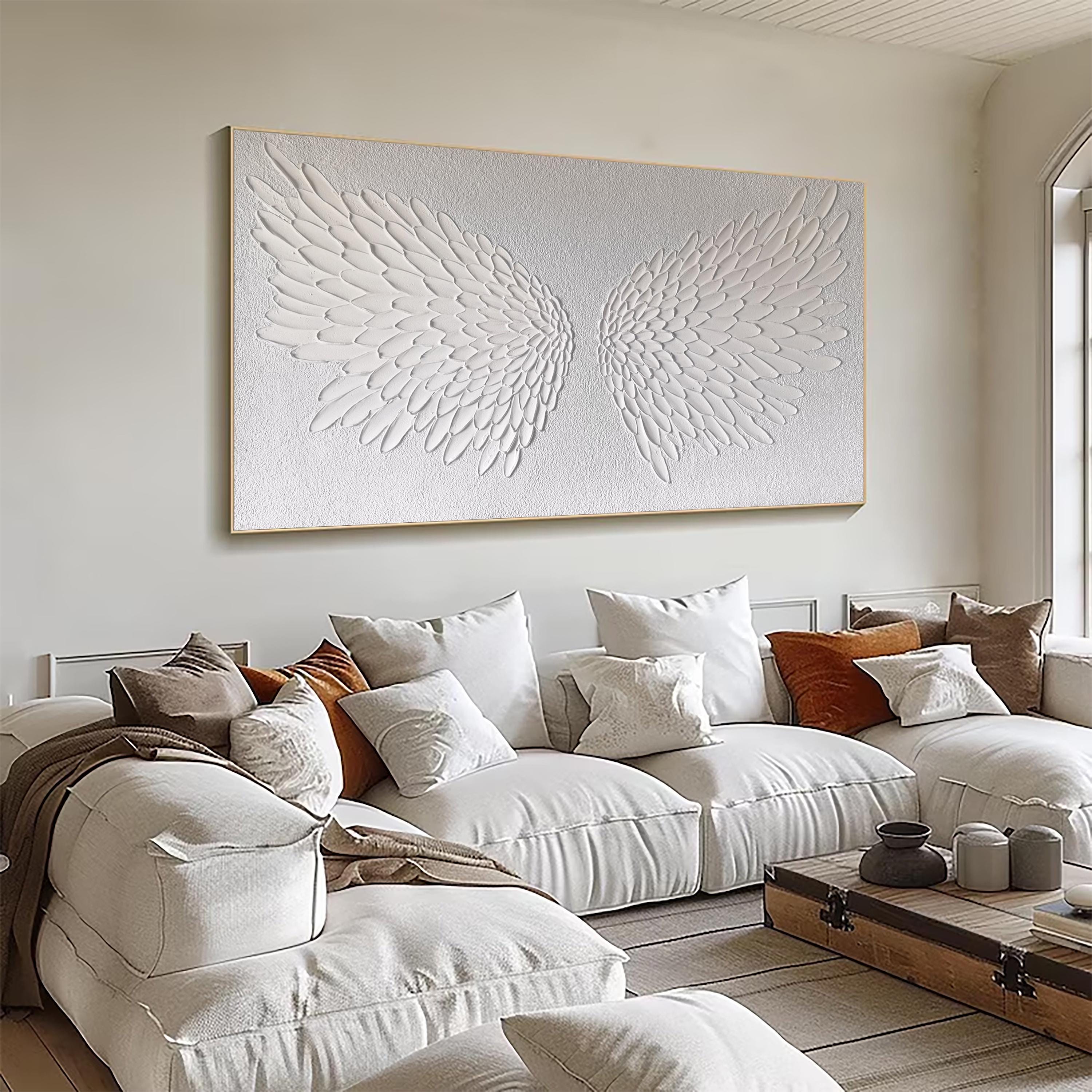3D Texture Angel Wing Oil Painting on Canvas Large Abstract Feather ...