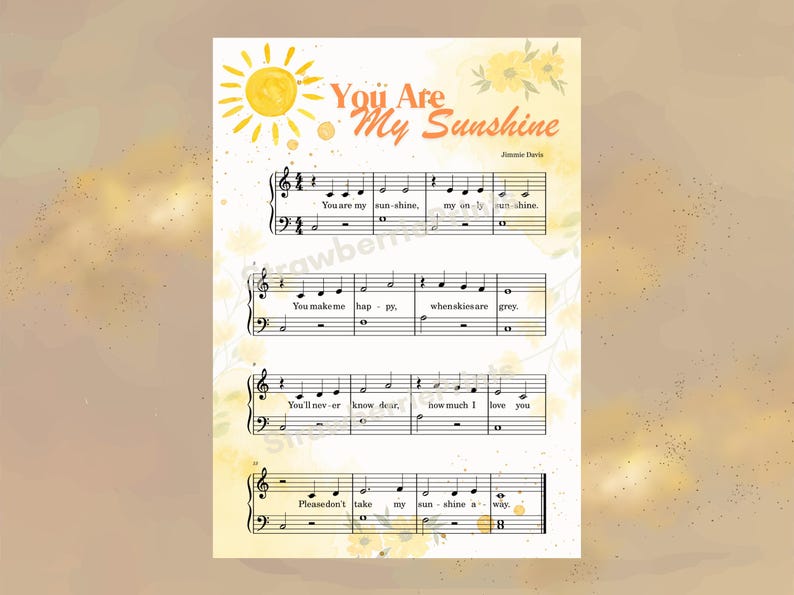 You Are My Sunshine - Easy Piano Sheet Music (digital Download) - Etsy ...