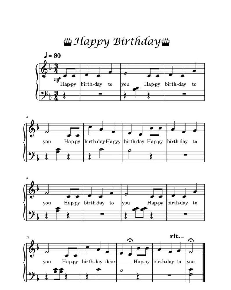 BEGINNER Happy Birthday - Easy Piano Sheet Music | Printable PDF | Kids ...