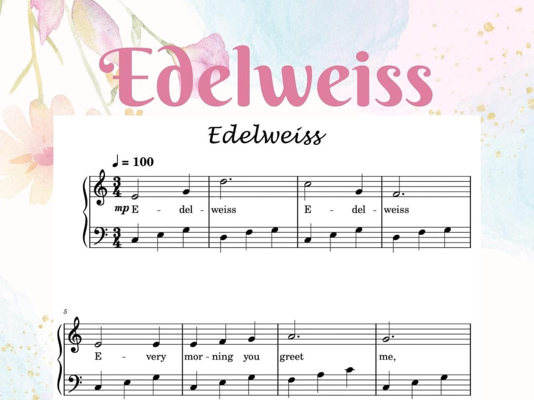 BEGINNER Edelweiss | Easy Piano Sheet Music | Printable PDF | Kids ...