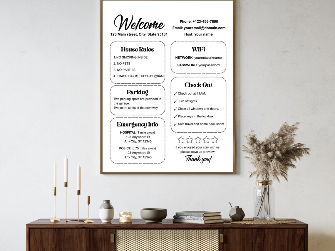 Airbnb Welcome Sign Template: House Rules, Wifi (canva Editable ...