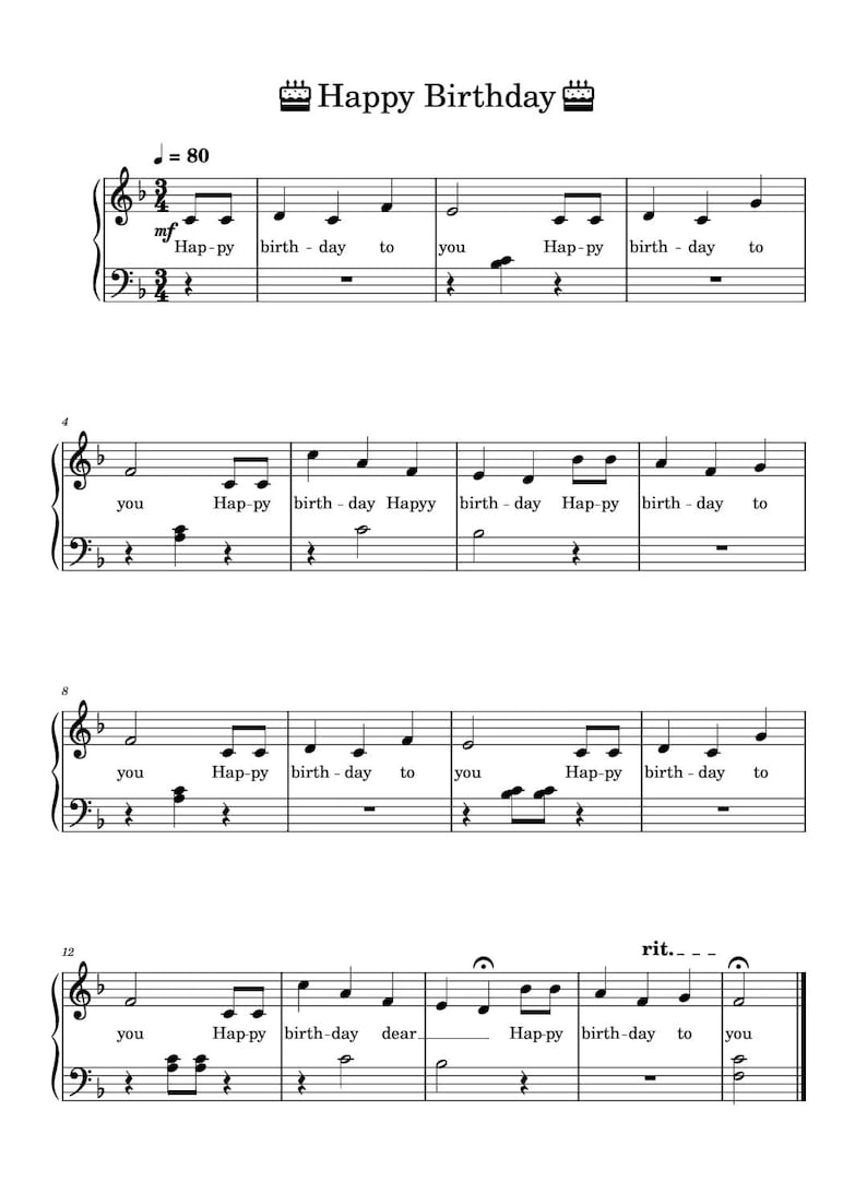 Happy Birthday - (easy Piano Solo)| Piano Sheet Music - Digital ...