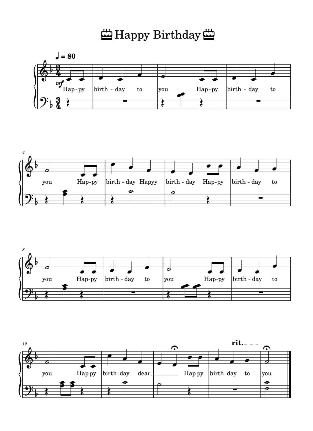 Happy Birthday - (easy Piano Solo)| Piano Sheet Music - Digital ...