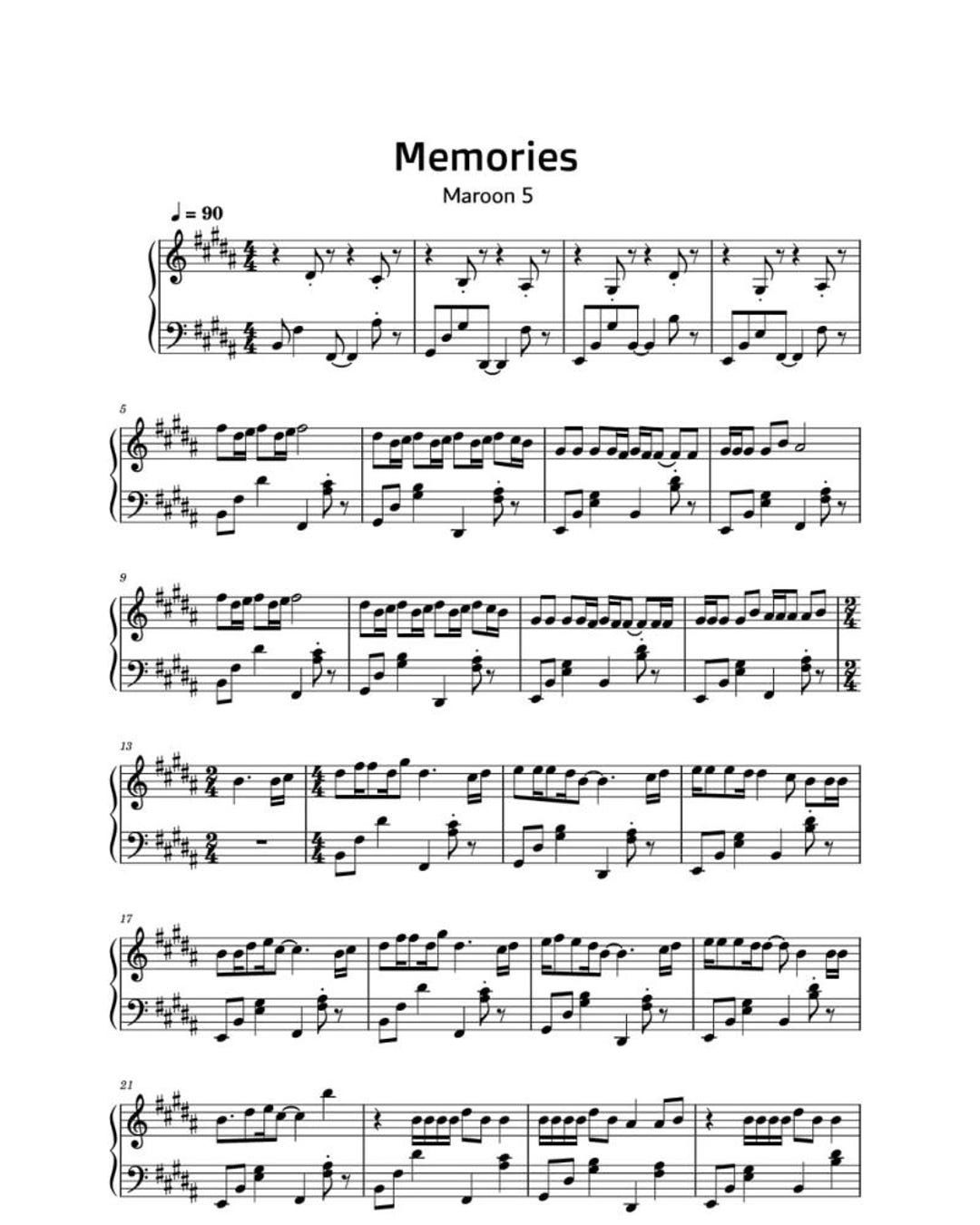 Maroon 5 - Memories - (piano Solo)| Piano Sheet Music - Digital ...