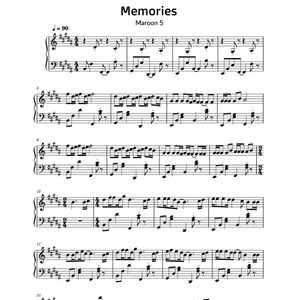 Maroon 5 - Memories - (piano Solo)| Piano Sheet Music - Digital ...