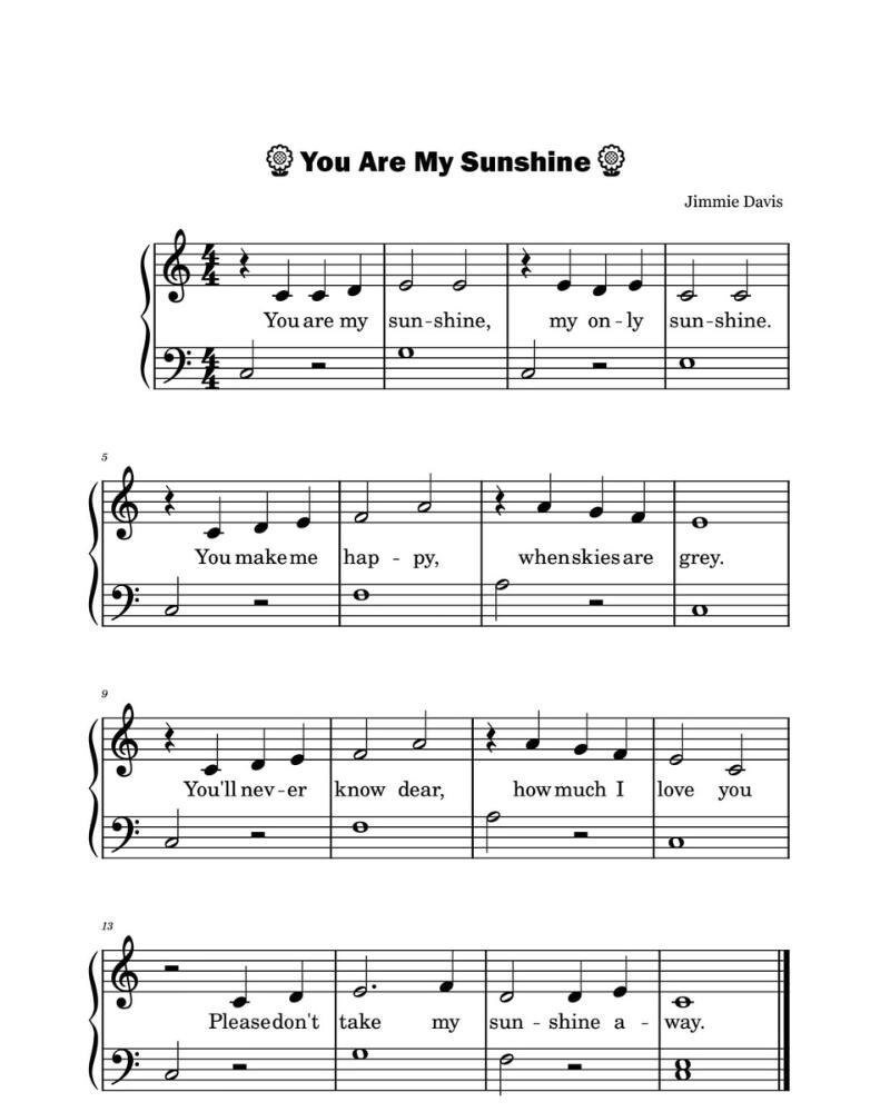 BEGINNER You Are My Sunshine | Easy Piano Sheet Music | Printable PDF | Kids Beginner Songs ...