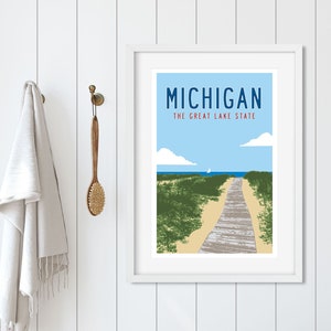 MICHIGAN Poster Art, Vintage Michigan Travel Poster, Lake Michigan Art ...