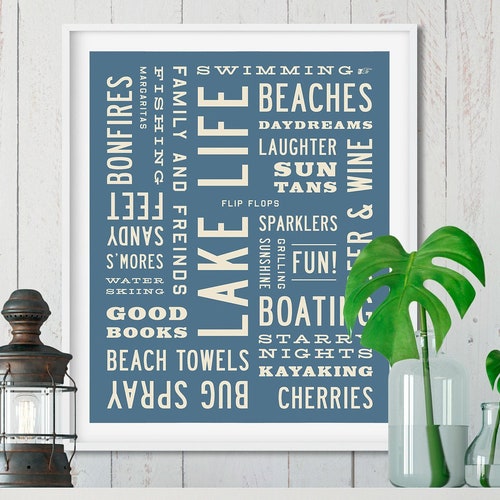 LAKE LIFE Sign Lake House Decor Word Art Print Typography | Etsy