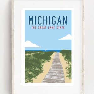 MICHIGAN Poster Art Vintage Michigan Travel Poster Lake - Etsy