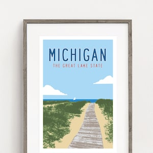 MICHIGAN Poster Art, Vintage Michigan Travel Poster, Lake Michigan Art ...