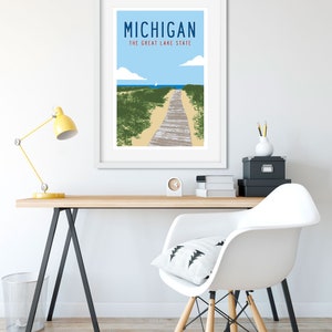 MICHIGAN Poster Art, Vintage Michigan Travel Poster, Lake Michigan Art ...