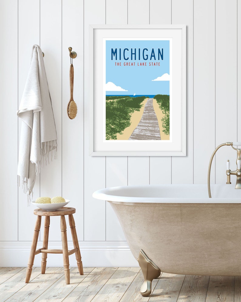 MICHIGAN Poster Art Vintage Michigan Travel Poster Lake - Etsy