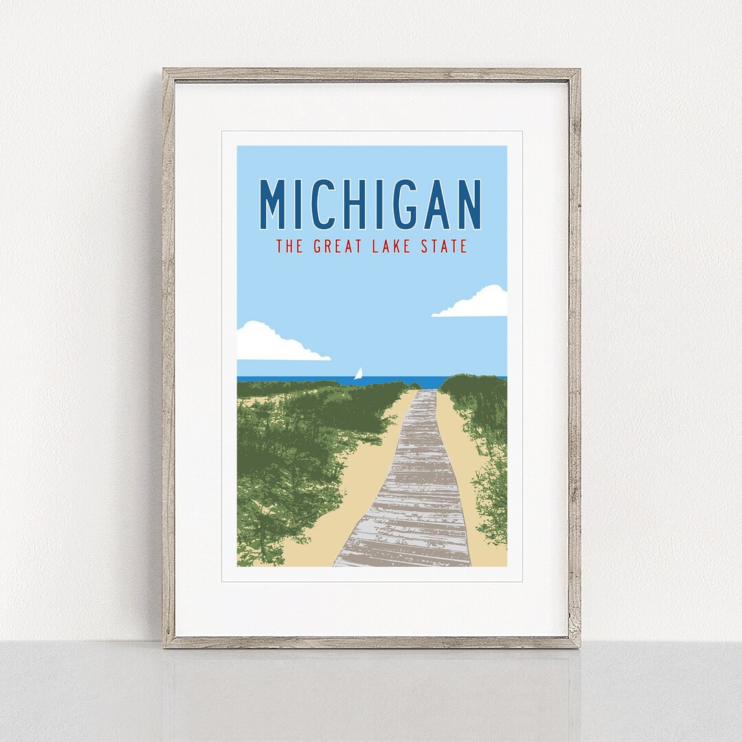 MICHIGAN Poster Art, Vintage Michigan Travel Poster, Lake Michigan Art ...