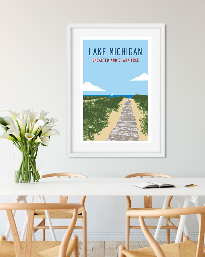 LAKE MICHIGAN Unsalted Poster, Vintage Michigan Travel Poster, Michigan ...