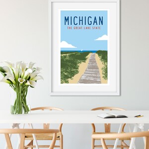 MICHIGAN Poster Art, Vintage Michigan Travel Poster, Lake Michigan Art ...