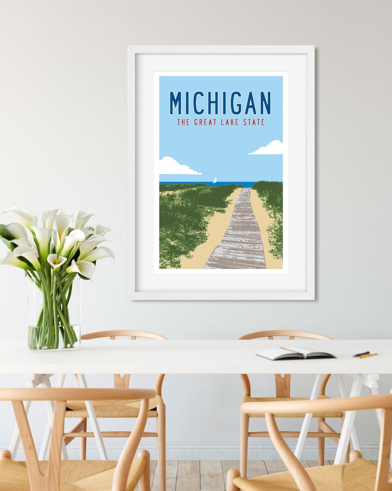MICHIGAN Poster Art Vintage Michigan Travel Poster Lake - Etsy
