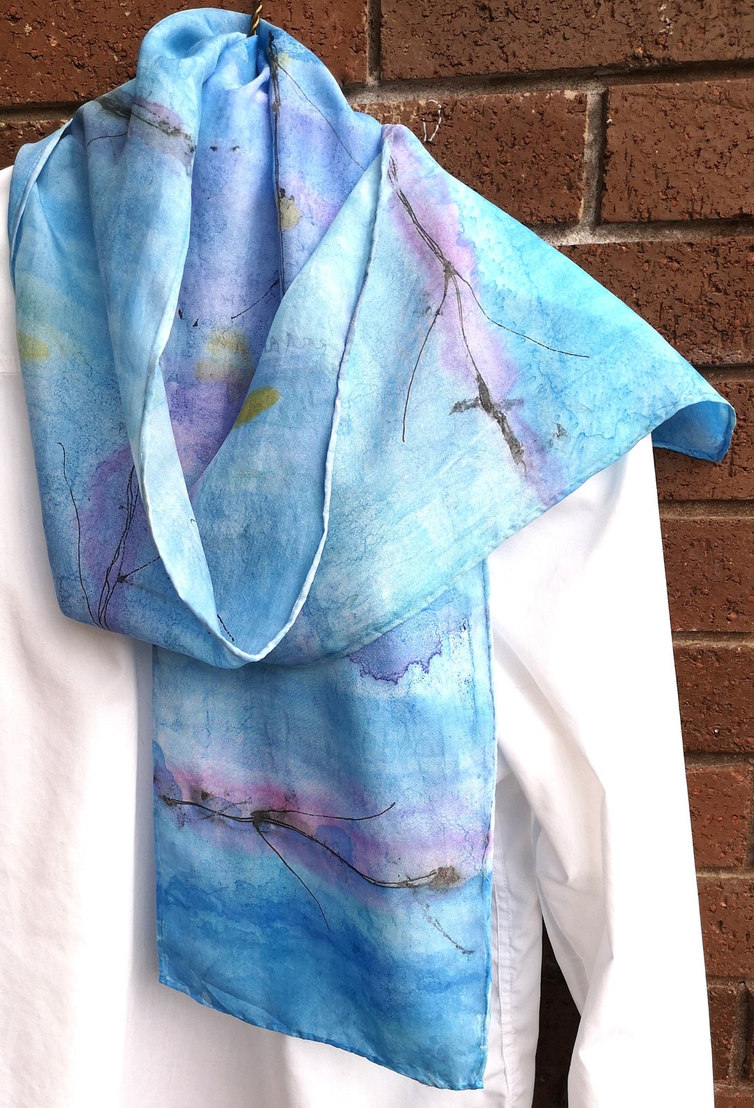 Hand Painted Silk Scarf Rowing Design 8x54 Note Size Rowing Design Blue ...