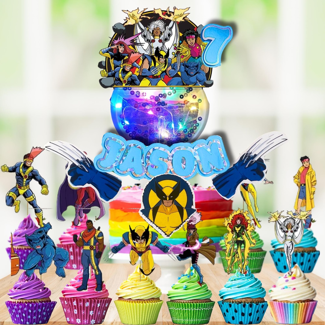 Happy Birthday Xmen 97 Custom Personalized Cupcake Cake Topper Glitter ...