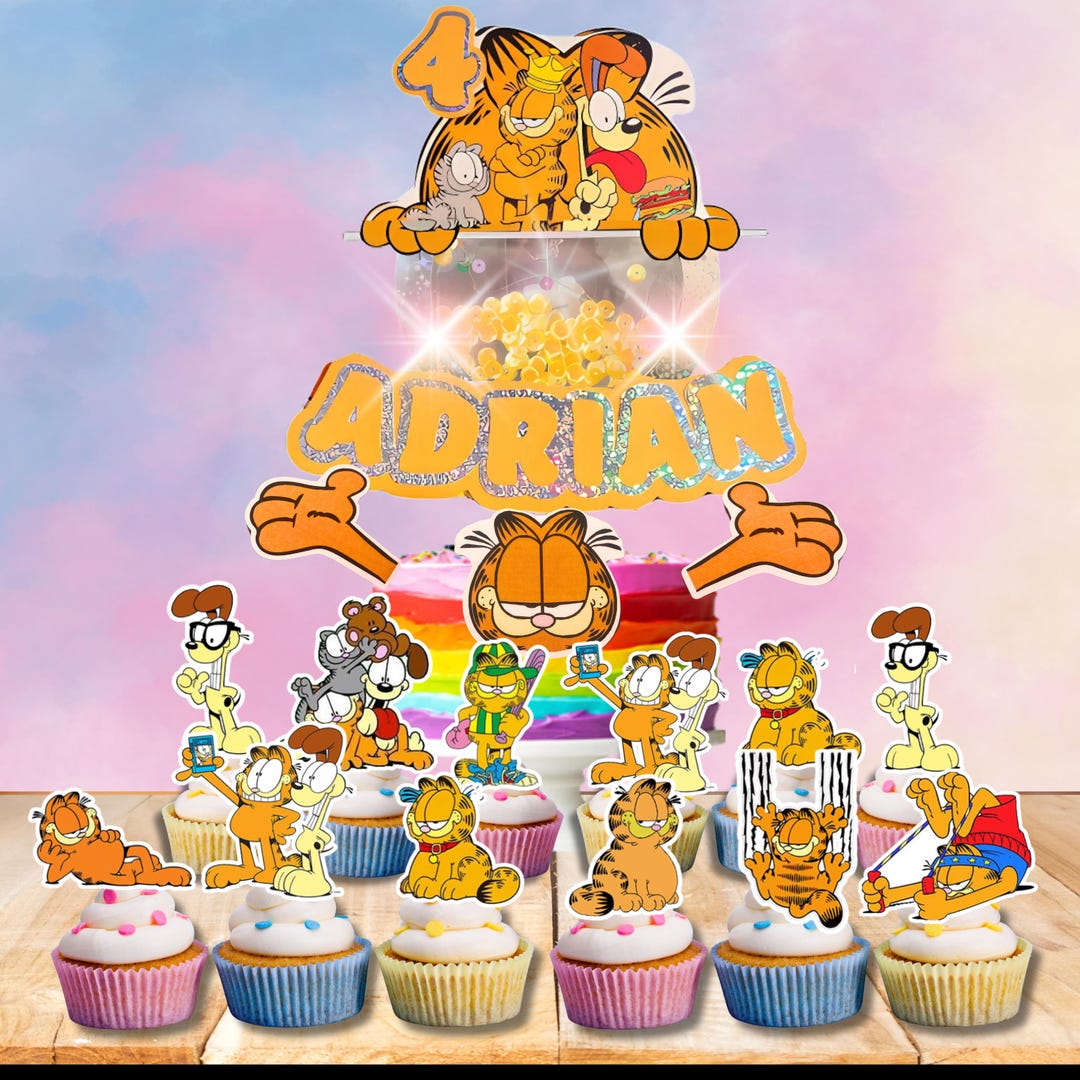 Happy Birthday Garfield Custom Personalized Cupcake Cake Topper Glitter ...