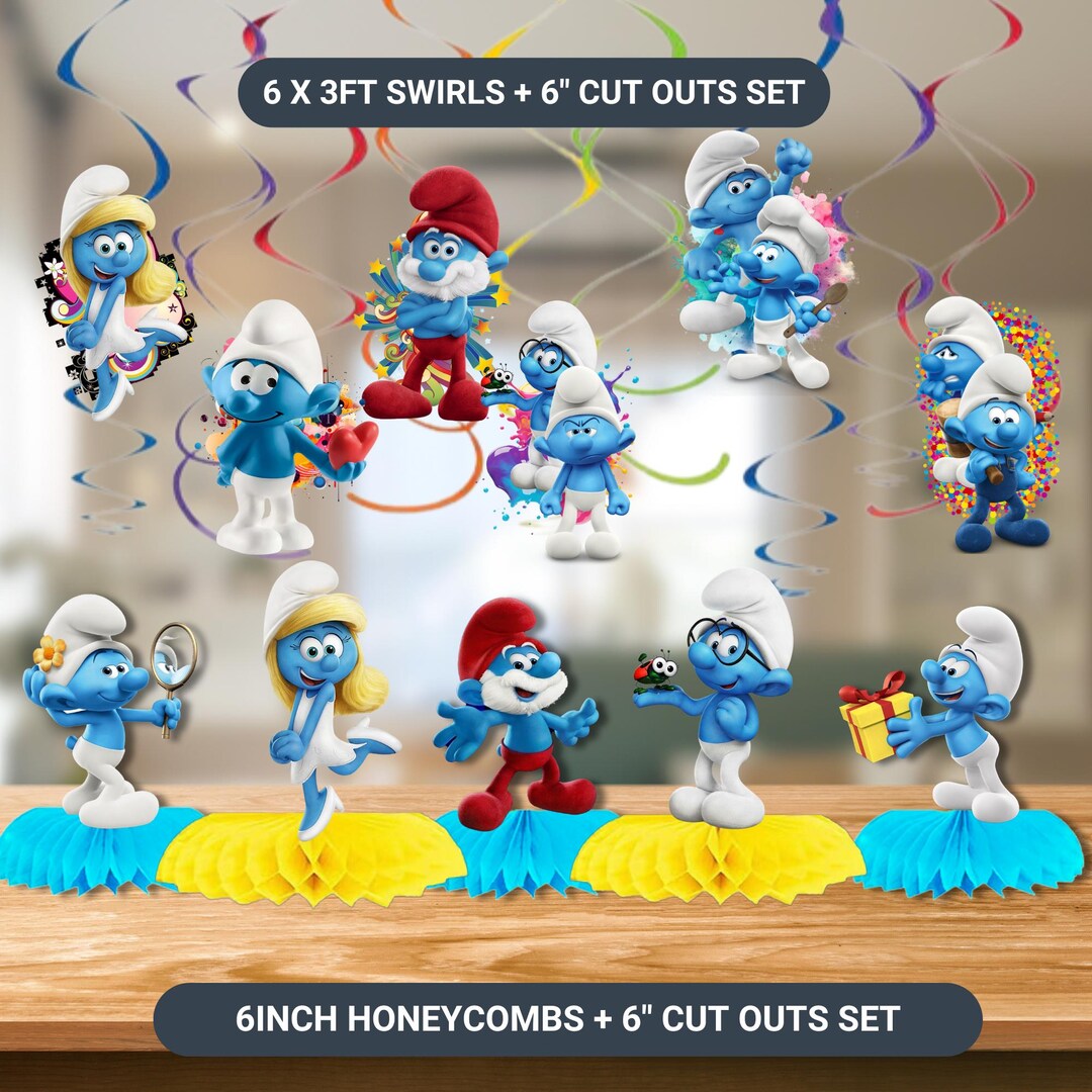 Happy Birthday SMURFS Tableware Plate Cup Cupcake Cake Topper Cup Plate ...