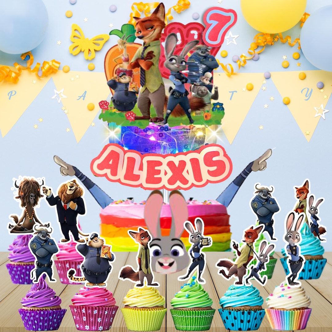 Happy Birthday Zootopia Custom Personalized Cupcake Cake Topper Glitter ...