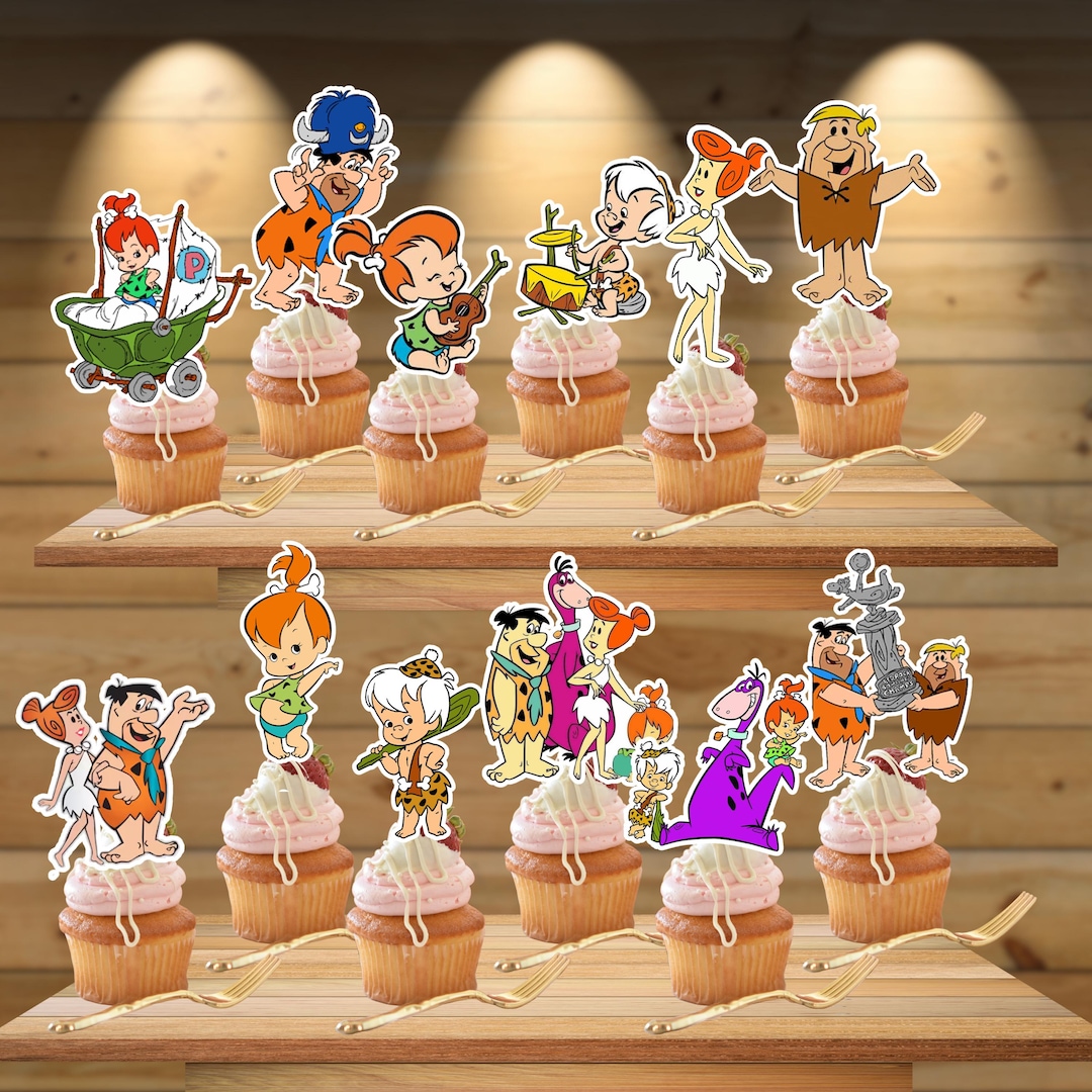 Happy Birthday Flintstone Custom Personalized Cupcake Cake Topper ...