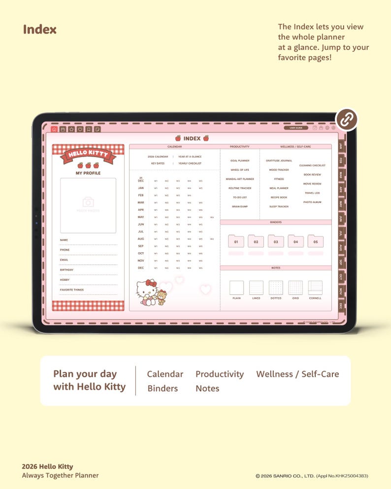 Hello Kitty 2026 Digital Planner | Cute Pink Sanrio iPad Planner ...