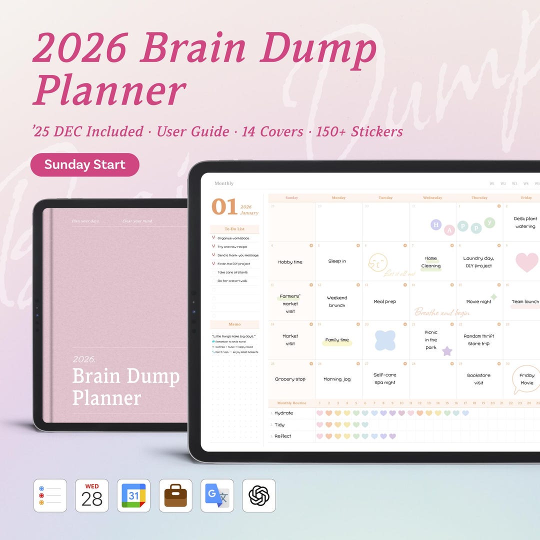 2026 Daily Brain Dump Planner (sun.start, Chatgpt) Goodnotes Planner ...
