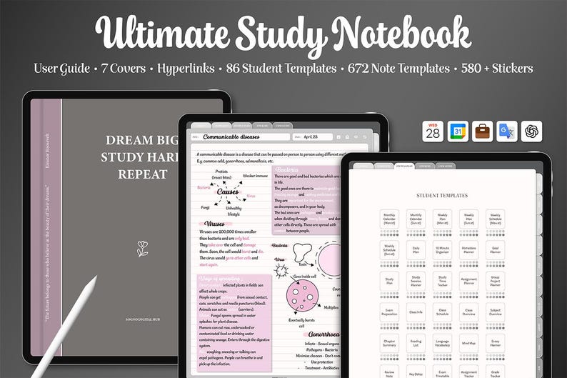 Ultimate 1000+ Templates Gray Study Notebook Stickers Goodnotes ...