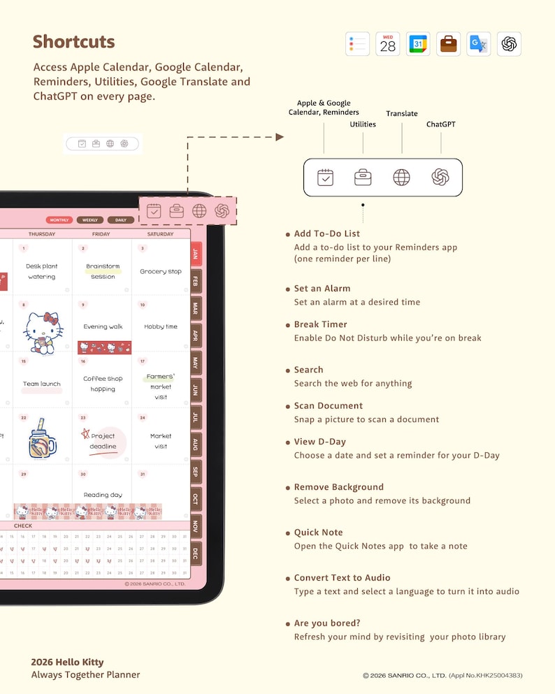 Hello Kitty 2026 Digital Planner | Cute Pink Sanrio iPad Planner ...