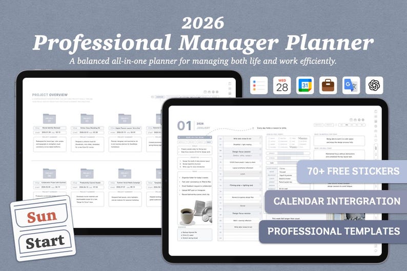 2026 Professional Manager Planner (blue, Sun. Start) Goodnotes Planner ...