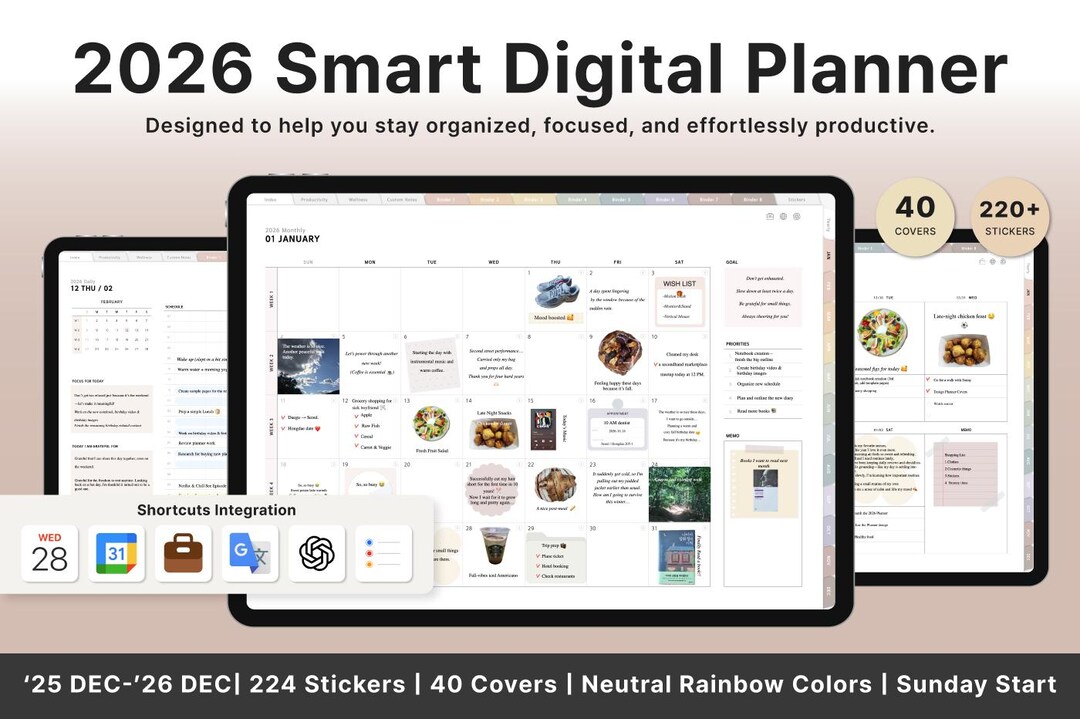2026 Smart Digital Planner (muted Rainbow, Sun) Goodnotes Planner iPad ...