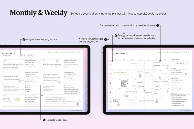 2026 ADHD Friendly Planner (pink, Mon) | ADHD Friendly Goodnotes ...