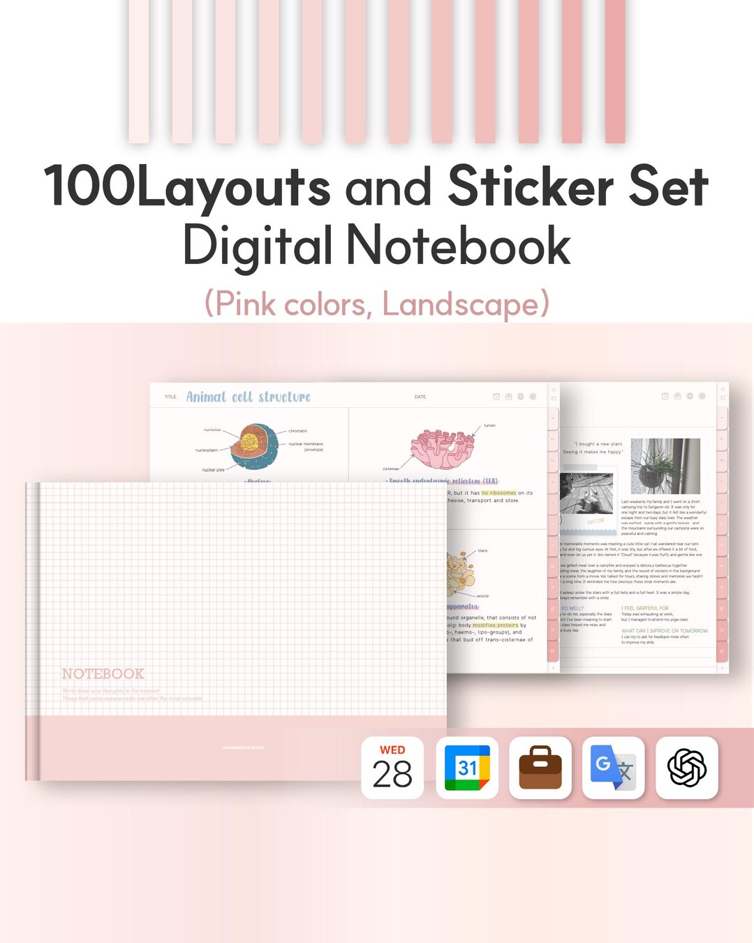 100+ Layouts and Sticker Set Digital Notebook (pink) Chatgpt Goodnotes ...