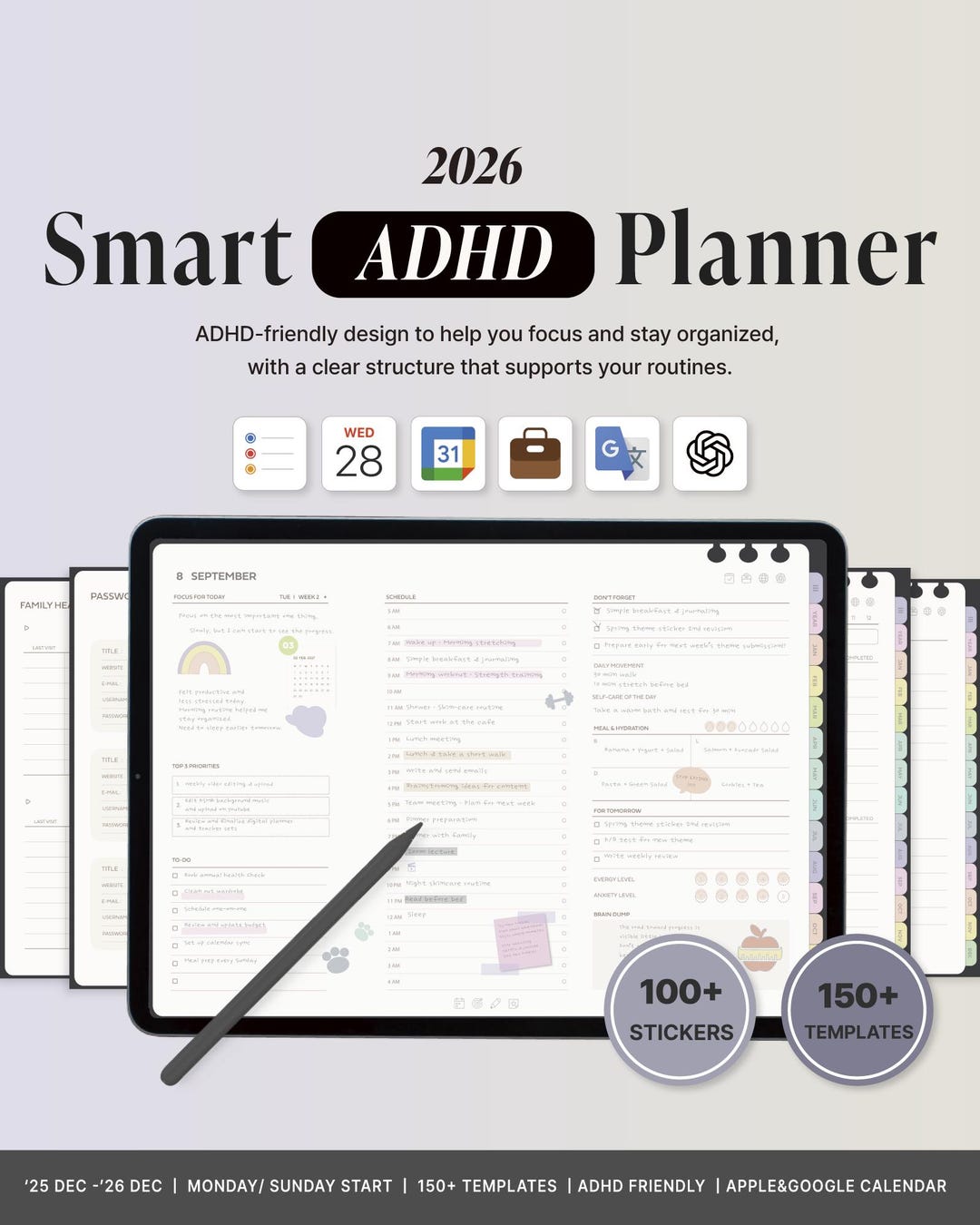 2026 ADHD Planner Chatgpt (dark Pastel) Digital Planner, Goodnotes ...