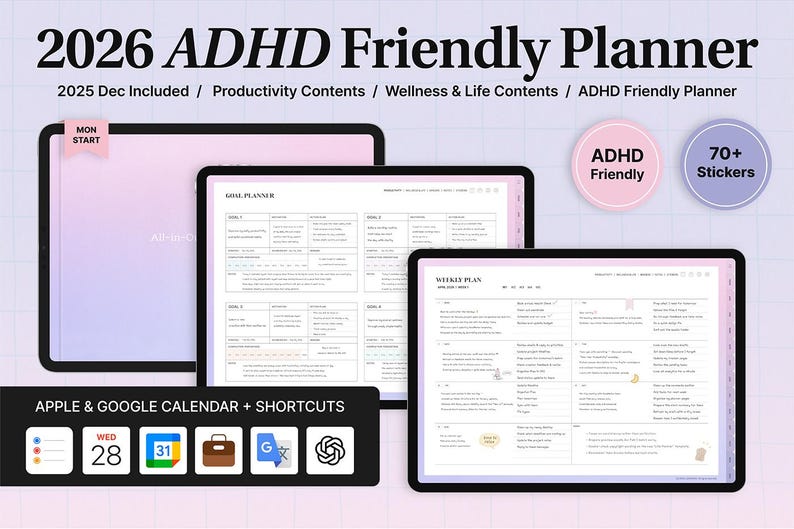 2026 ADHD Friendly Planner (pink, Mon) | ADHD Friendly Goodnotes ...