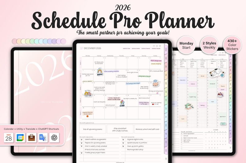 2026 Schedule Pro Planner (rainbow, Portrait) Goodnotes Planner iPad ...