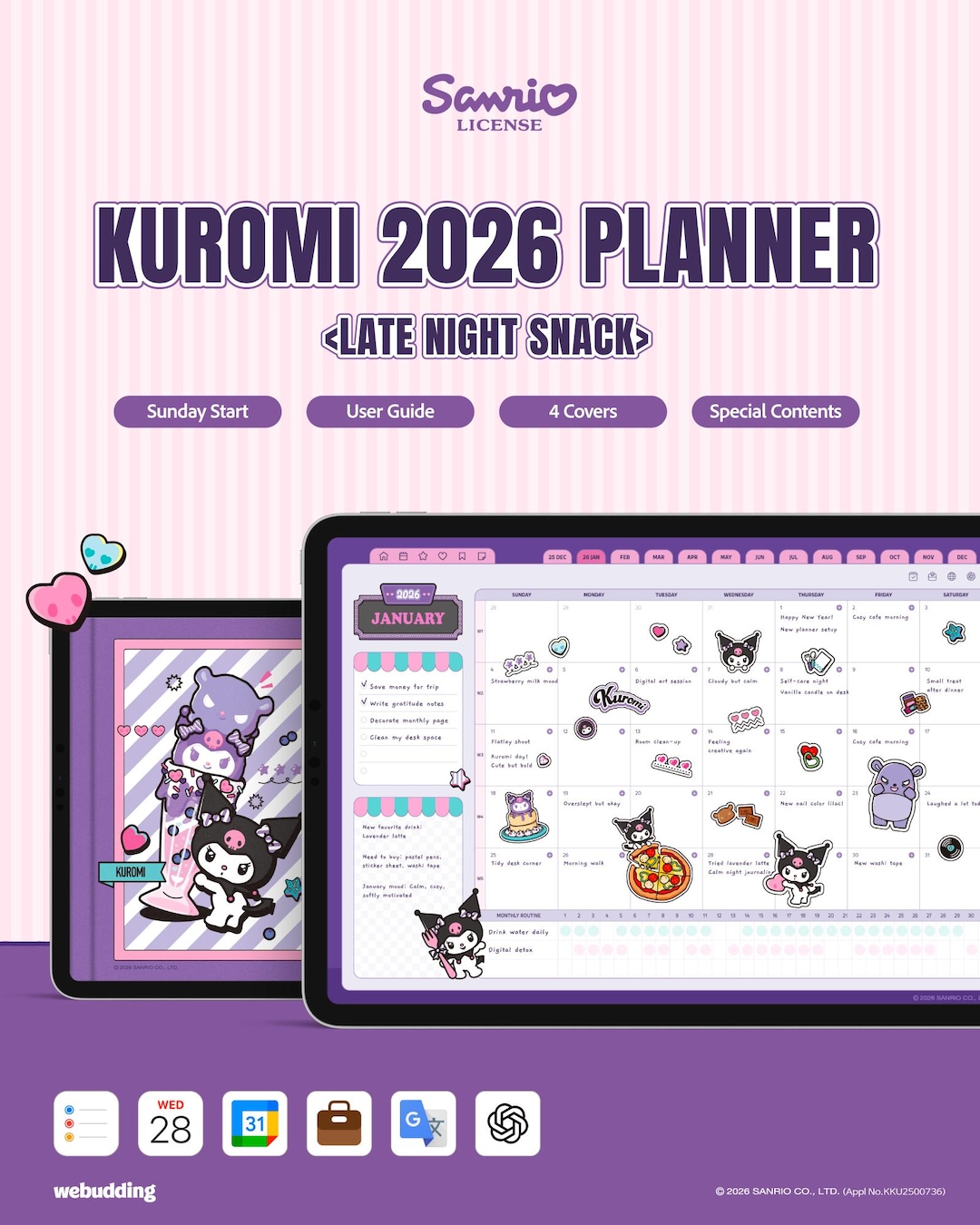 Kuromi 2026 Digital Planner | Sanrio iPad and Android Tablet Planner ...