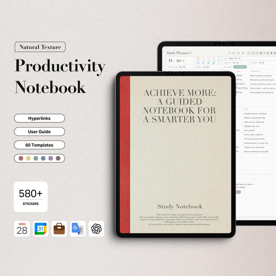 Natural Texture Productivity Notebook W/ Shortcuts Goodnotes Planner ...