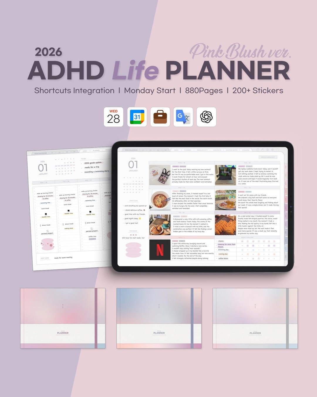 2026 ADHD Life Planner (pink Blush) Goodnotes, Notability, Digital ...