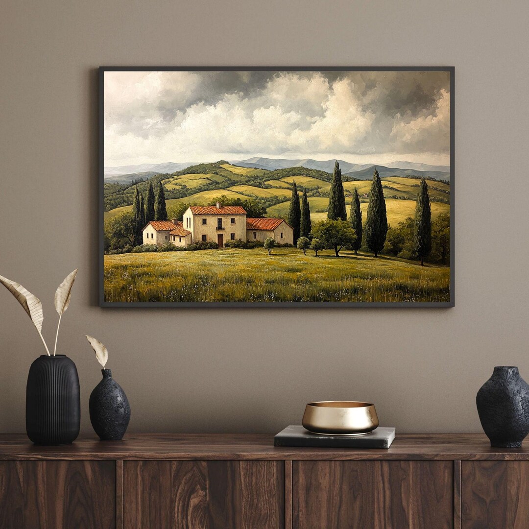 Tuscany Wall Art, Oil Painting of Rolling Hills and Italian Villa ...