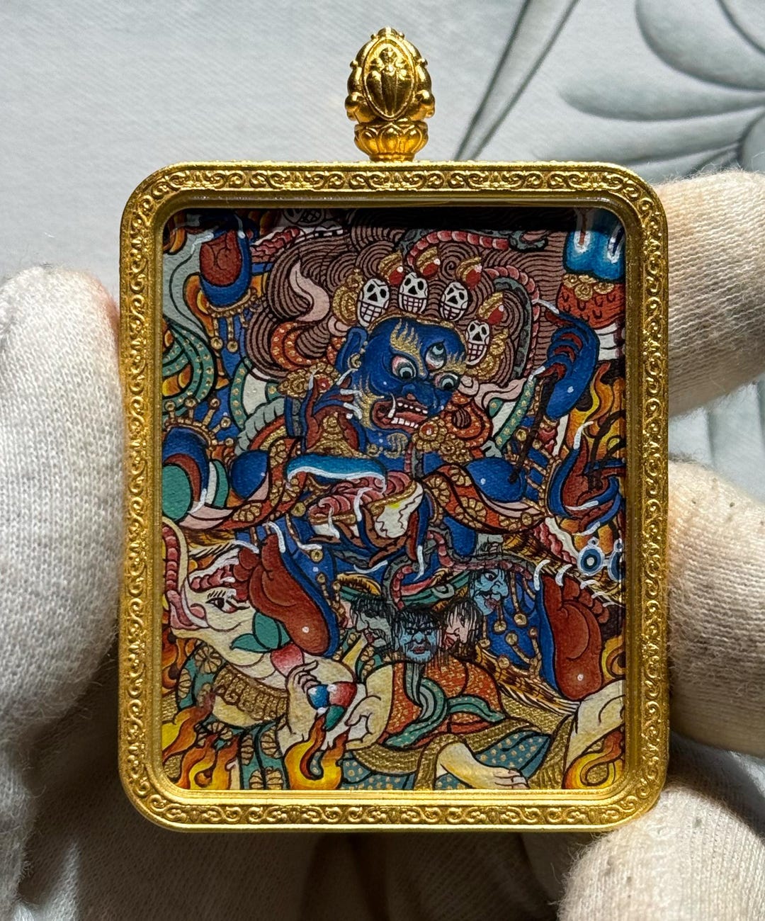 Mini Mahakala Thangka in Gold Travel Frame – Hand-painted Tibetan ...