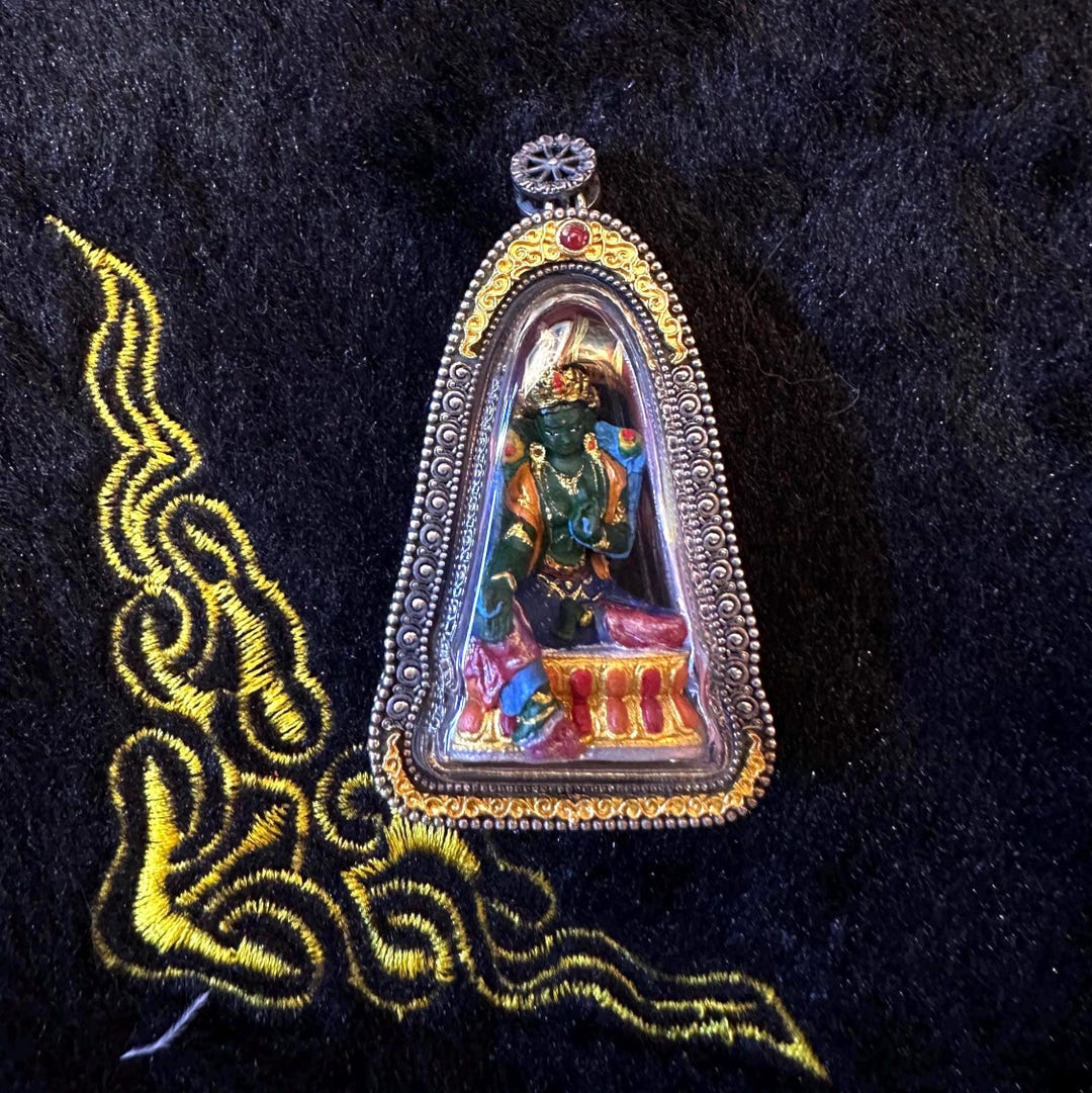 Green Tara Tibetan Tsha Tsha Double-sided Hand-painted 925 Silver ...
