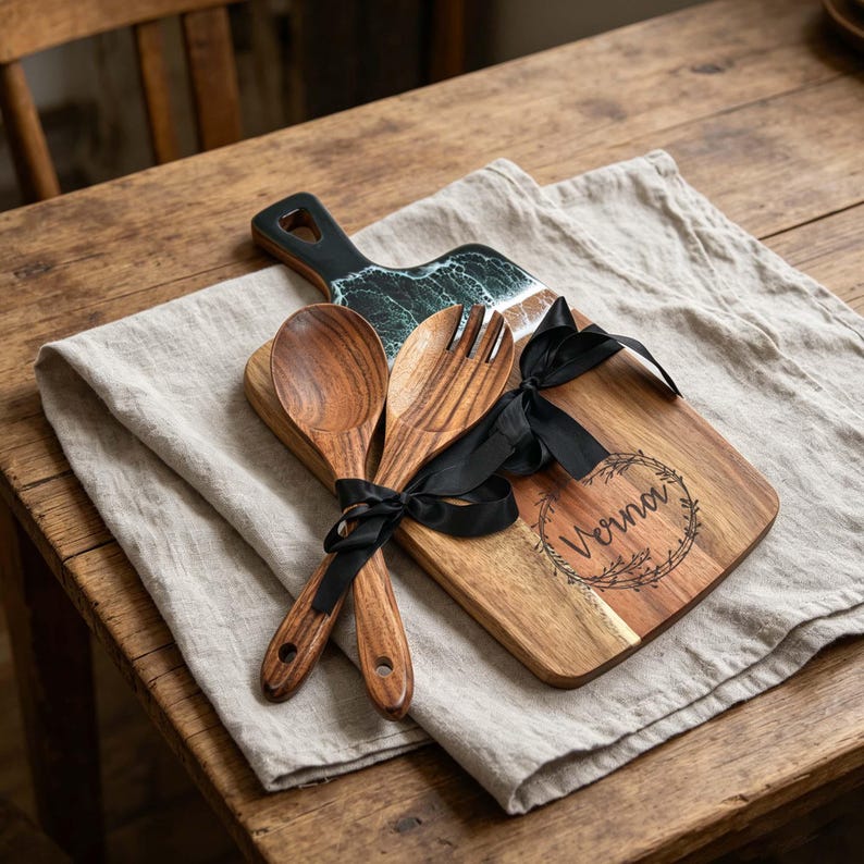 Personalized Wood Charcuterie Board With Ocean Resin, Serving Tray With ...