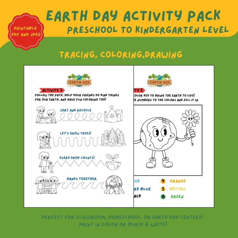 Earth Day Activity Book, Printable Worksheet for Preschool and ...