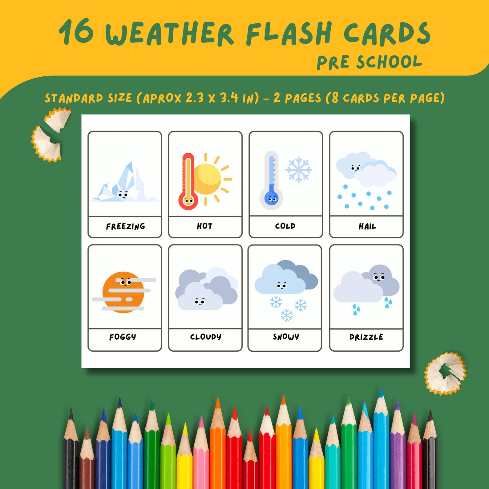 Weather Flashcards for Kids – Printable for Preschool & Kindergarten - Etsy