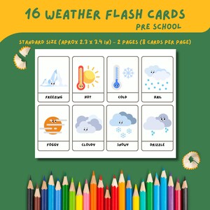 Weather Flashcards for Kids – Printable for Preschool & Kindergarten - Etsy