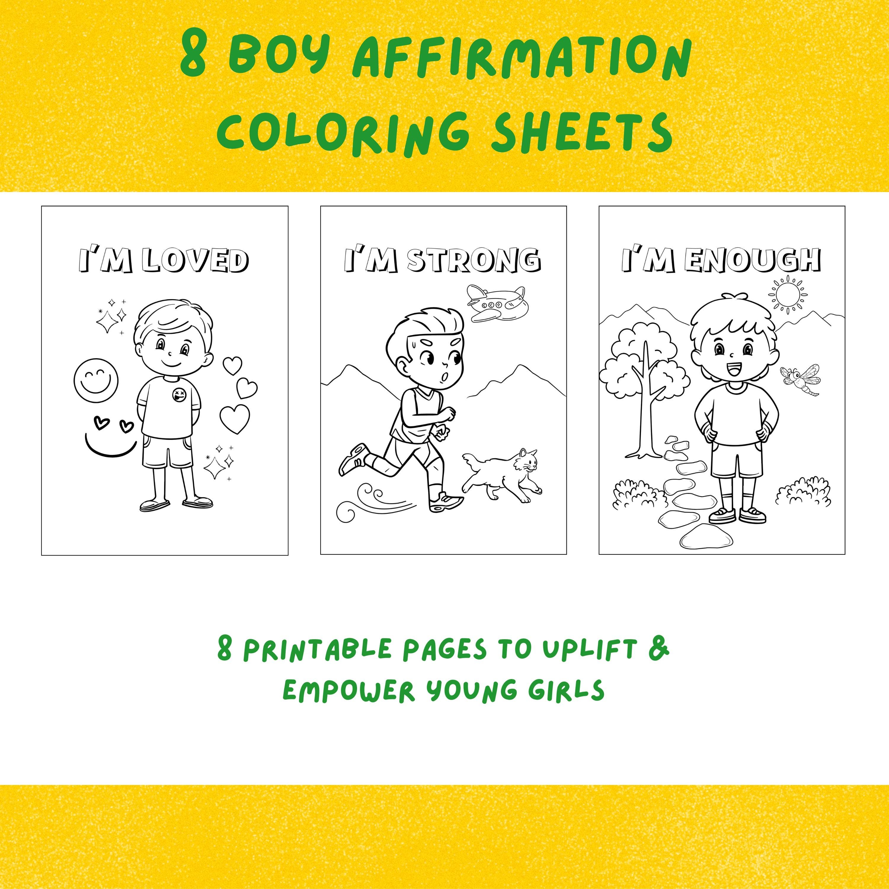 Printable Boy Affirmations | A4 Coloring Pages for Confidence ,kindness ...